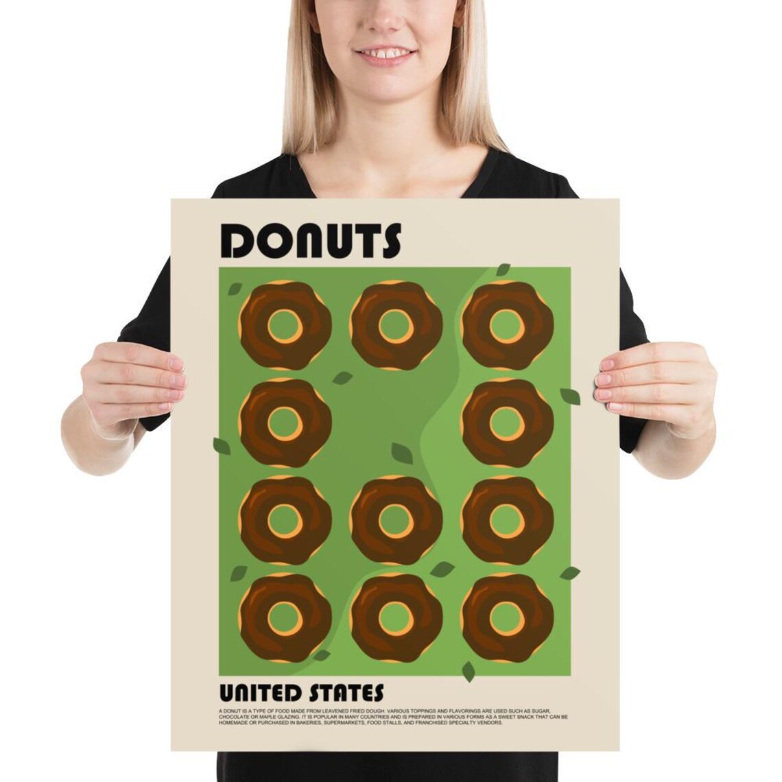 Chocolate Donut Poster, Dessert Art Print, Food Print, Food Poster ...