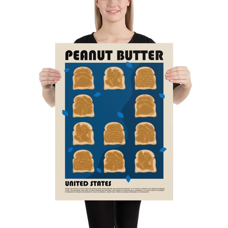 Peanut Butter Art Poster, Food Print, Kitchen Art, Nut Butter Poster ...