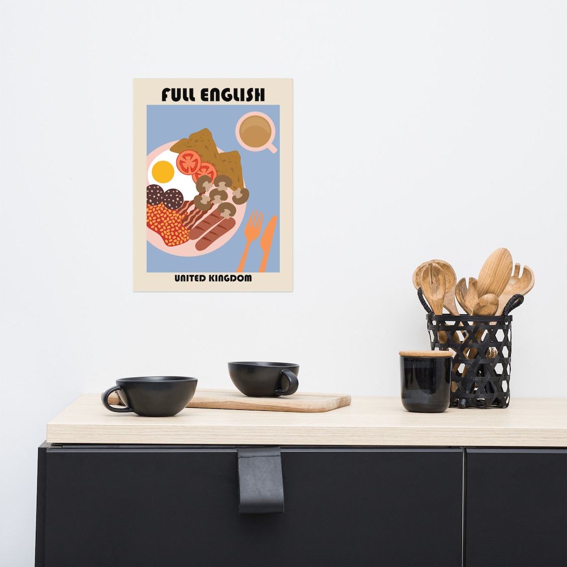 Full English Breakfast Art Print, English Food Poster, Breakfast Art ...
