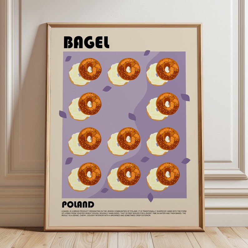 Bagel Poster, Polish Food Art, Poland Art, New York Style Bagel Art ...