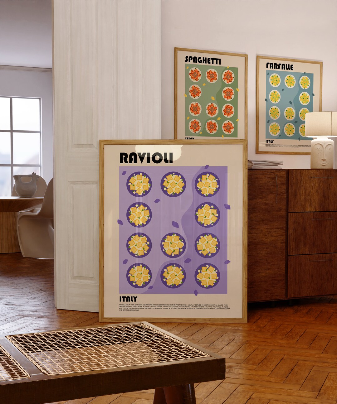 Ravioli Art Print, Italian Food Print, Pasta Poster, Modern Kitchen ...