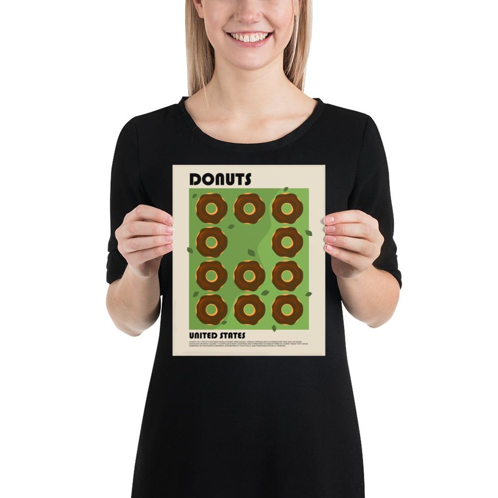 Chocolate Donut Poster, Dessert Art Print, Food Print, Food Poster ...