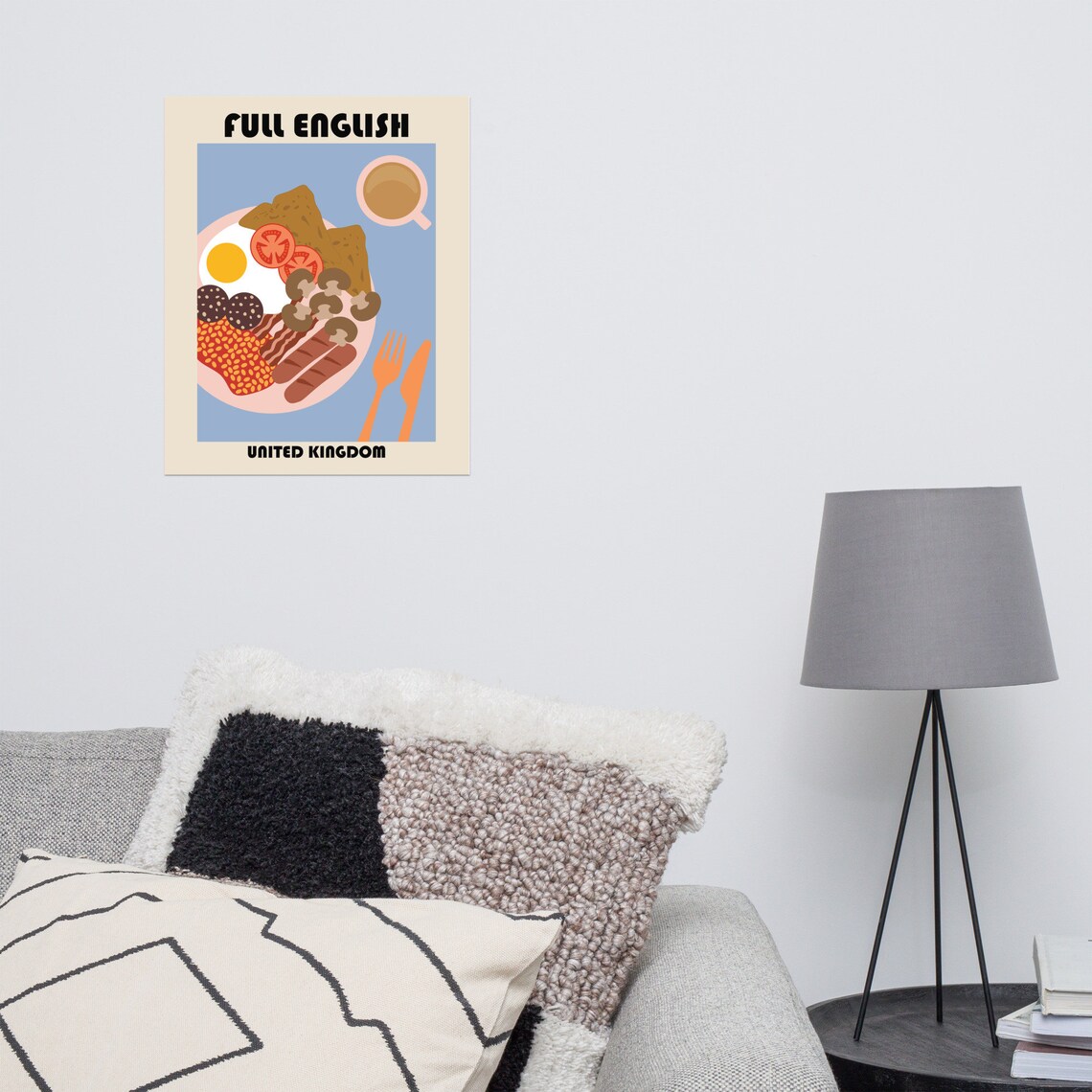 Full English Breakfast Art Print, English Food Poster, Breakfast Art ...