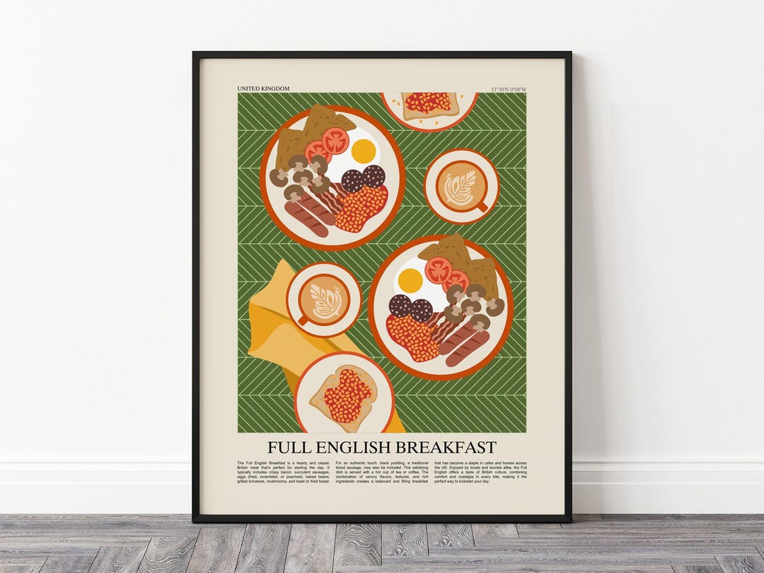 Full English Breakfast Art Print, British Cuisine Illustration ...