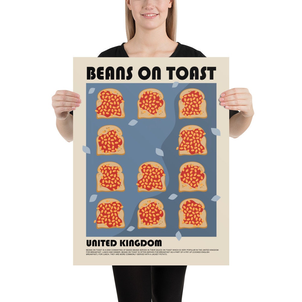Beans on Toast Art Print, English Food Print, Breakfast Poster, Modern ...