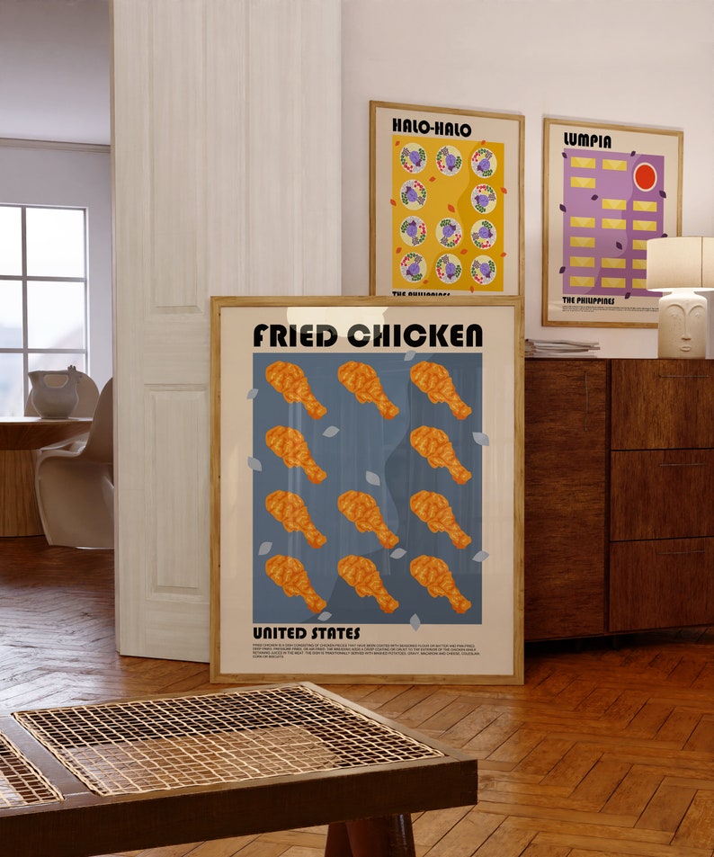 Fried Chicken Art Print, Fast Food Poster, Modern Kitchen Wall Art ...