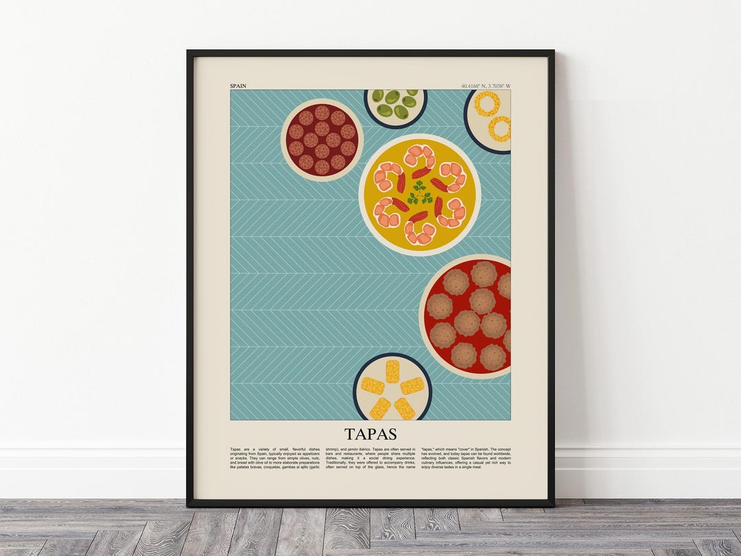 Tapas Poster, Spanish Food Print, Lunch Art Print, Modern Kitchen Wall ...