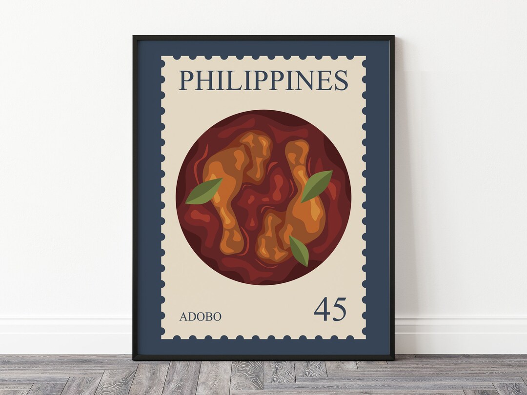 Adobo Art Print, Postage Stamp Art, Philippines Poster, Filipino Food ...