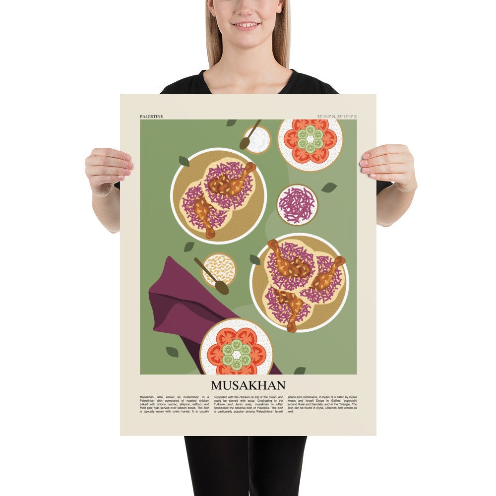 Musakhan Poster, Palestine Food Print, Middle East Food Poster, Chicken ...