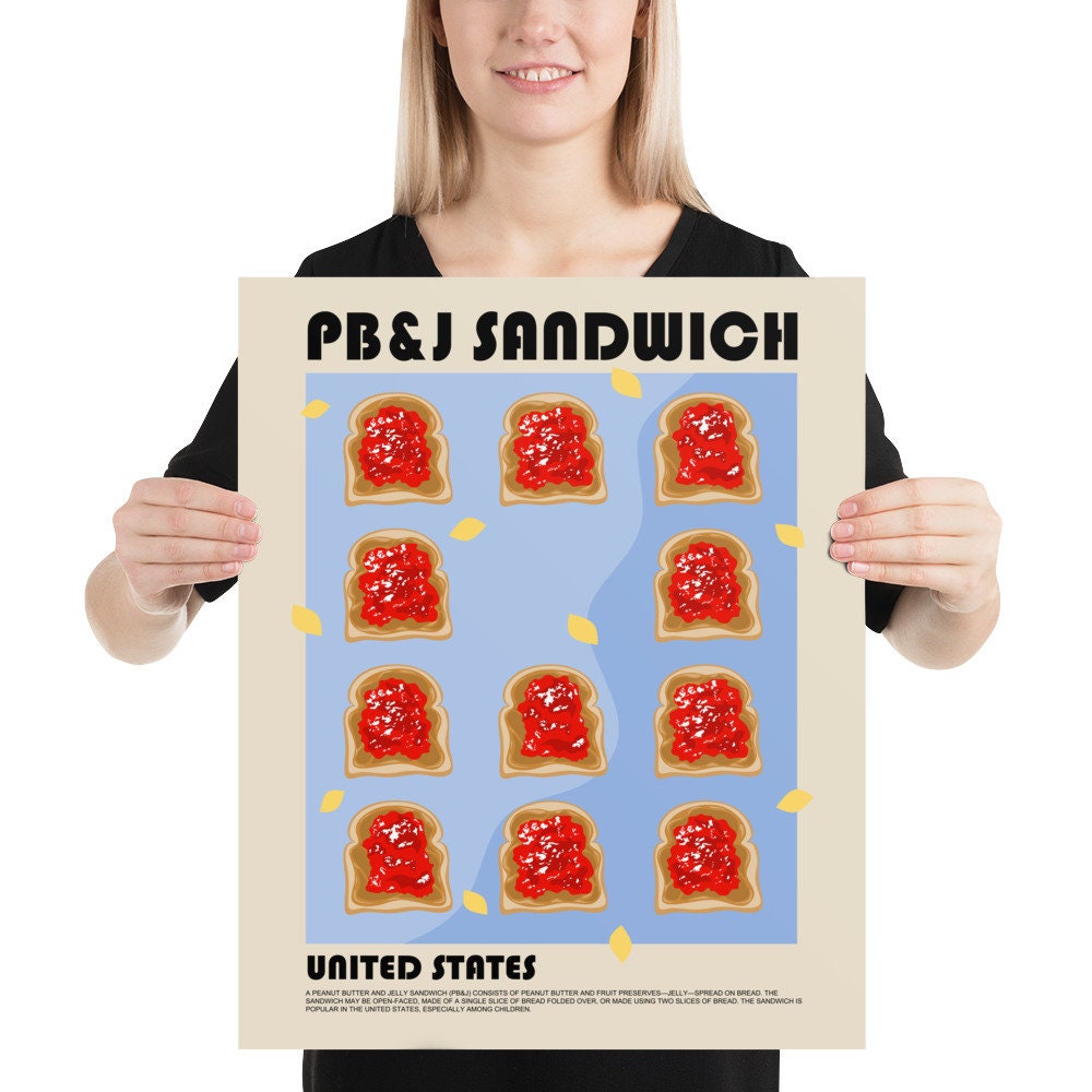 Peanut Butter and Jelly Art Print, PB&J Sandwich Poster, Food Print ...
