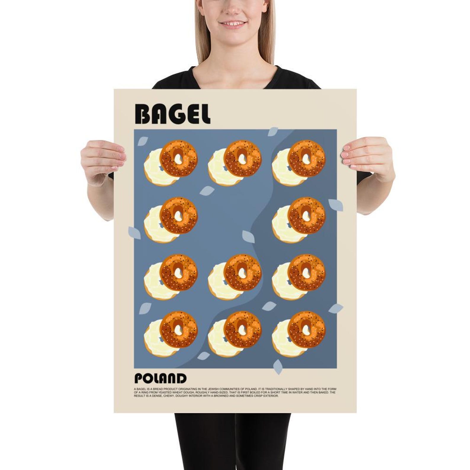 Bagel Poster, Polish Food Art, Poland Art, New York Style Bagel Art ...