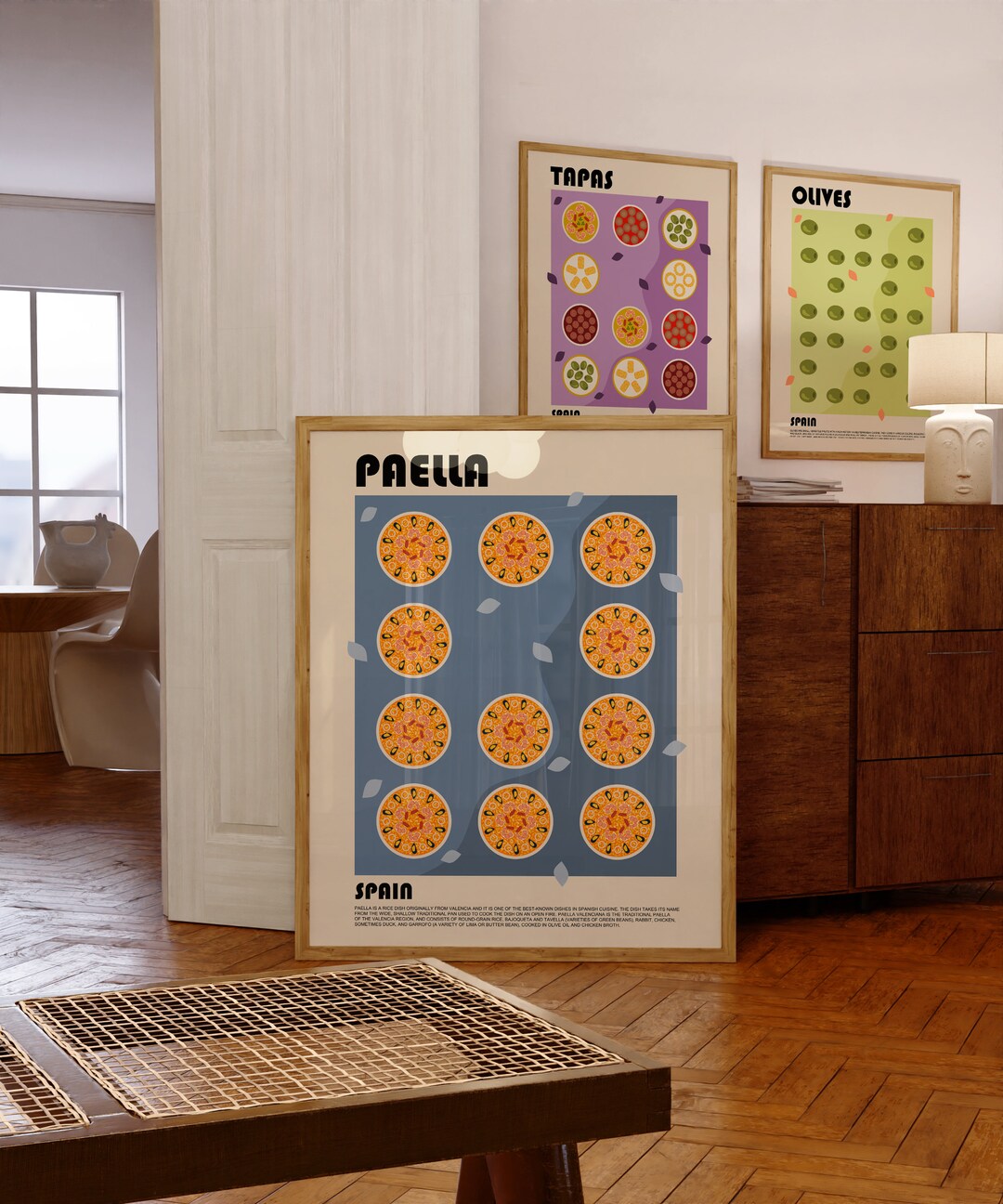 Paella Poster, Spanish Food Print, Spanish Cuisine Decor, Mediterranean ...