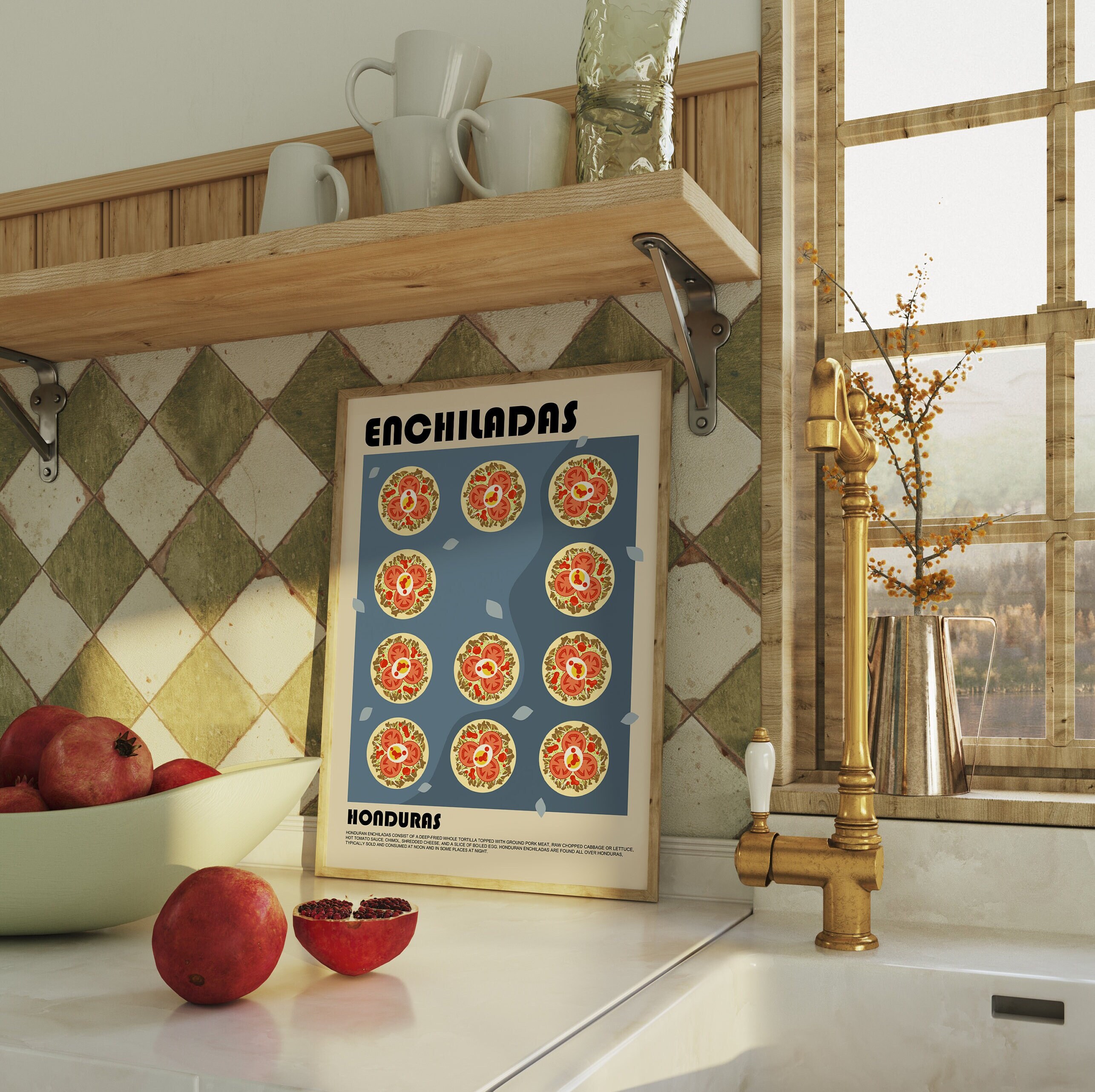 Honduran Enchiladas Poster, Honduran Food Art Print, Kitchen Wall Art ...