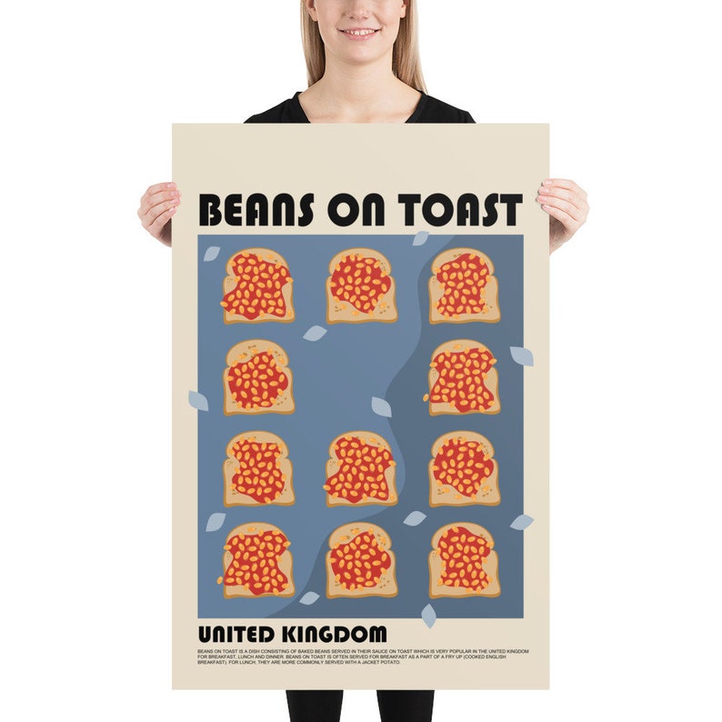 Beans on Toast Art Print, English Food Print, Breakfast Poster, Modern ...