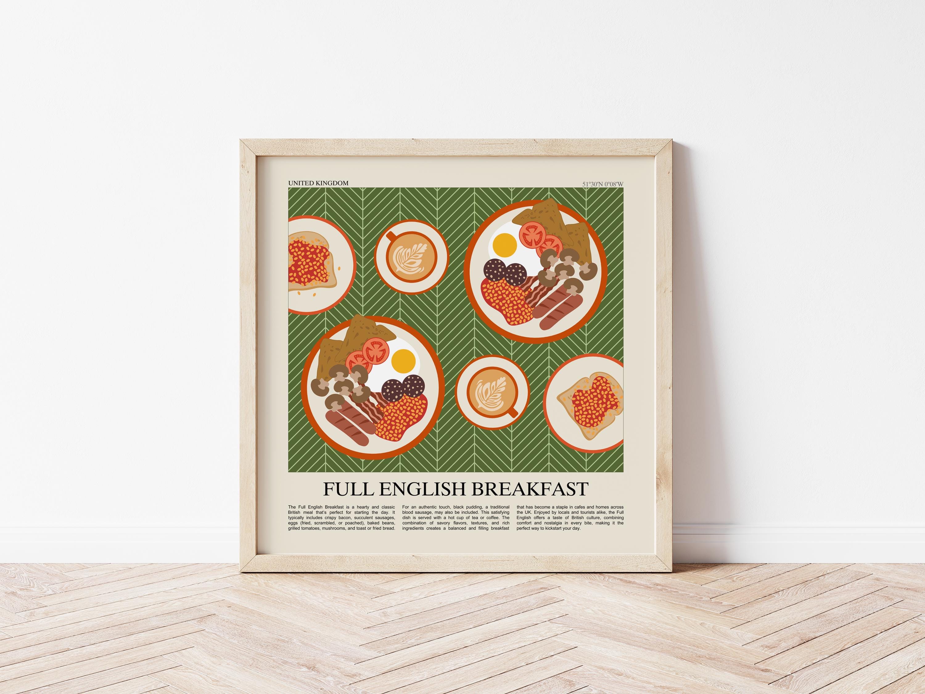 Full English Breakfast Art Print, Square Food Print, Breakfast Art ...