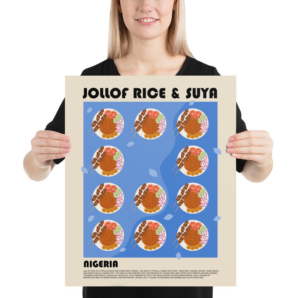 Jollof Rice and Suya Art Print, Nigerian Food Poster, West African Food ...