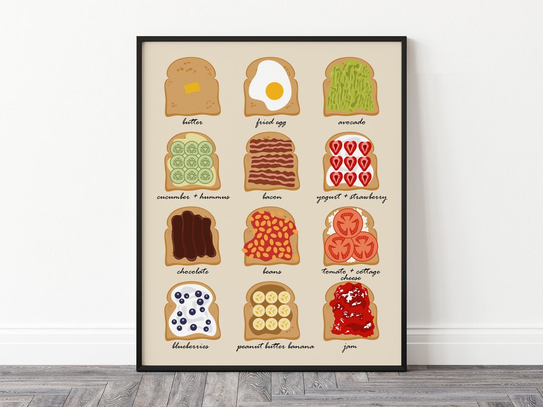 Toast Art Print, Bread Poster, Food Art Print, Food Poster, Avocado ...