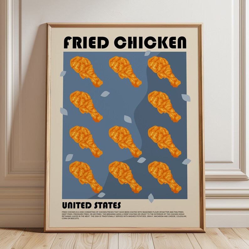 Fried Chicken Art Print, Fast Food Poster, Modern Kitchen Wall Art ...