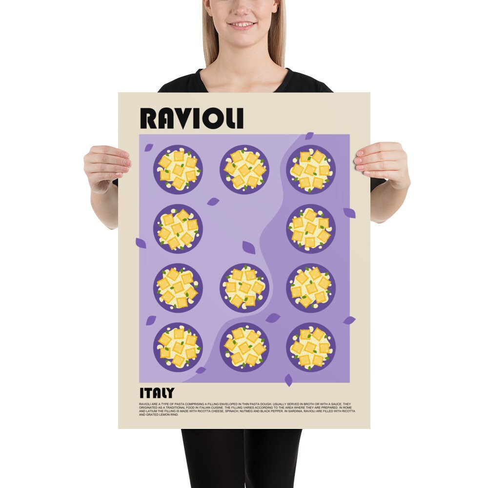 Ravioli Art Print, Italian Food Print, Pasta Poster, Modern Kitchen ...