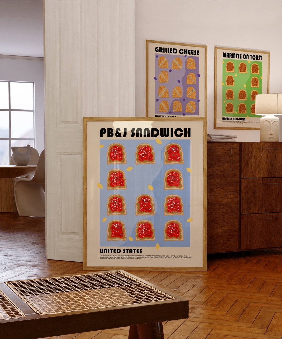 Peanut Butter and Jelly Art Print, PB&J Sandwich Poster, Food Print ...