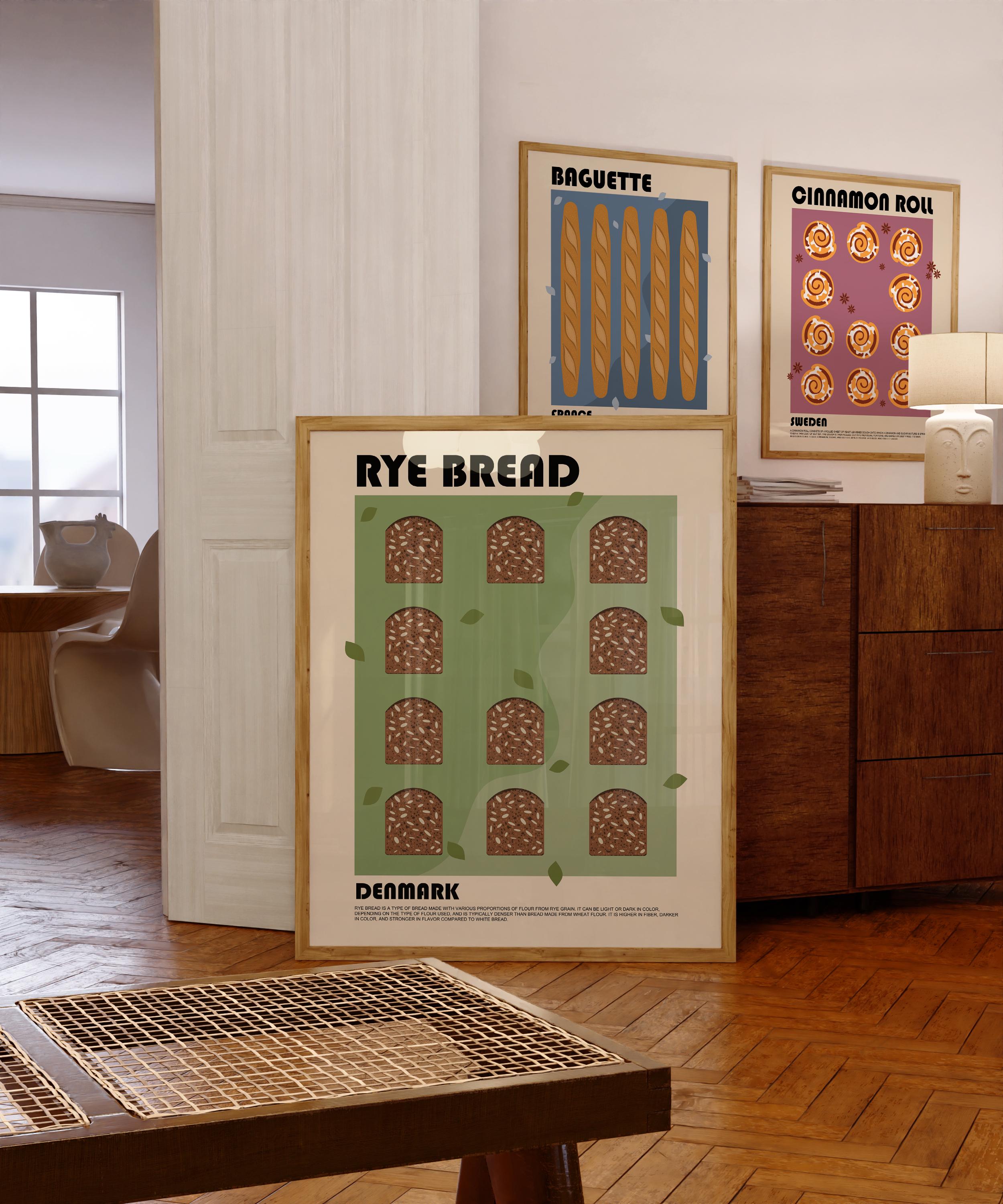 Rye Bread Art Print, Bread Poster, Food Print, Danish Food Art Print, Bakery Wall Decor, Cafe ...