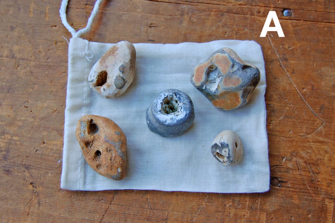 Set of 5 Small Hag Stones - Adder Stones - Fairy Stones - Holey Stones ...