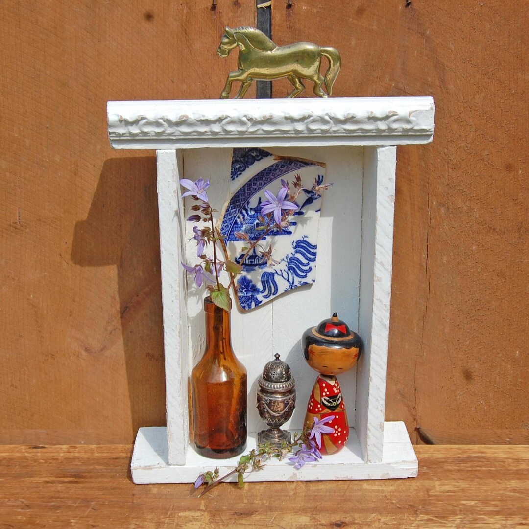 Handmade Wooden Shrine - Altar With Victorian Willow Pattern Ceramic ...