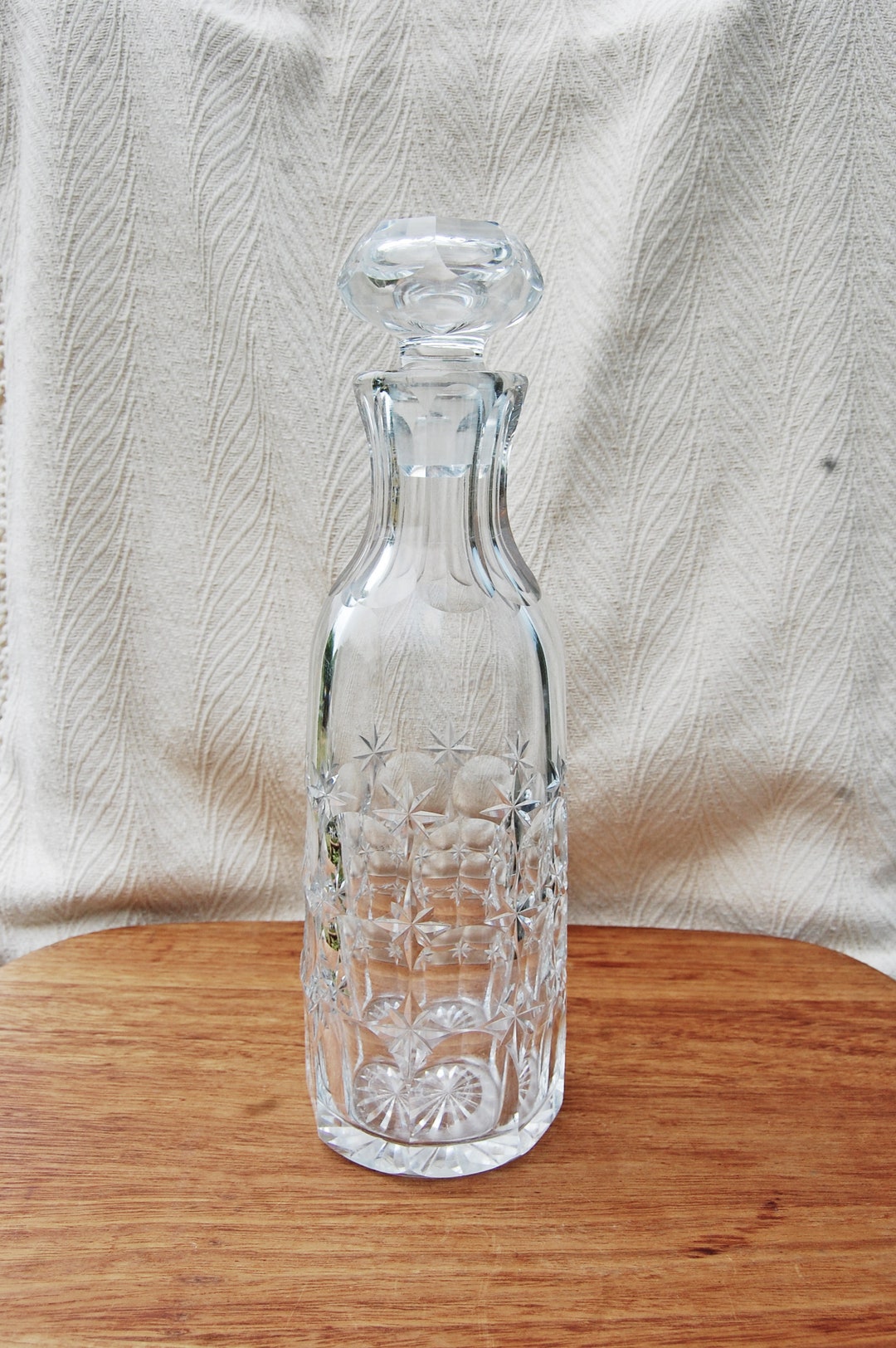 Vintage Round Cut Glass Heavy Decanter Mid Century Decor - Etsy