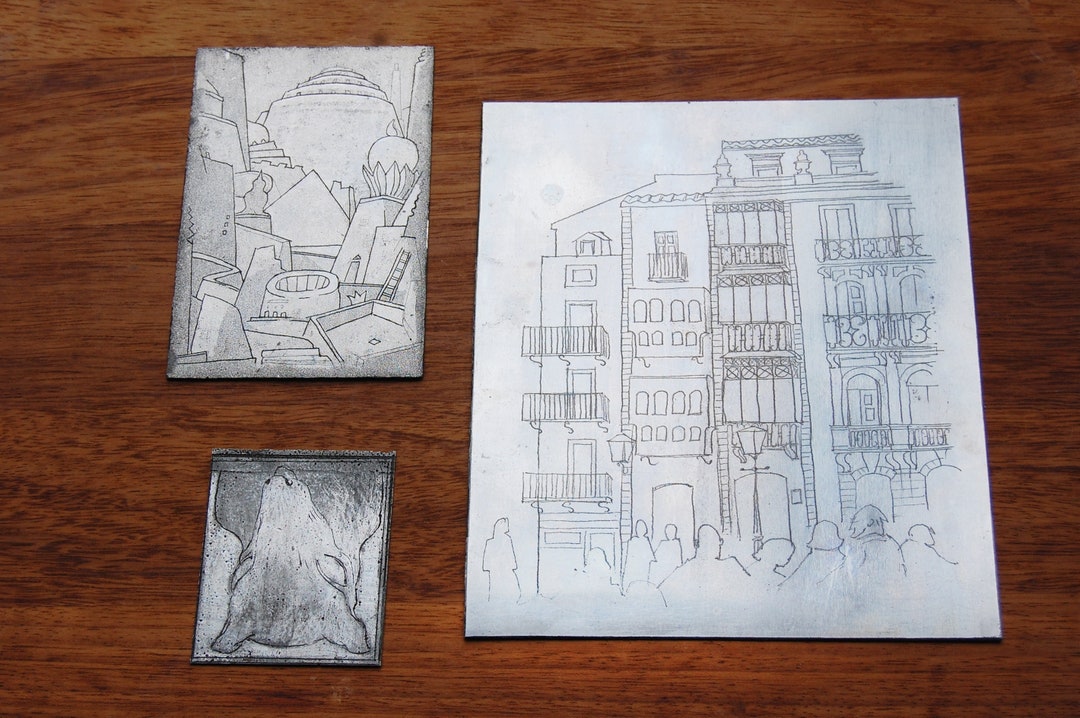 Dry Point Etching Plates Original Metal Illustrations Engraving Art ...