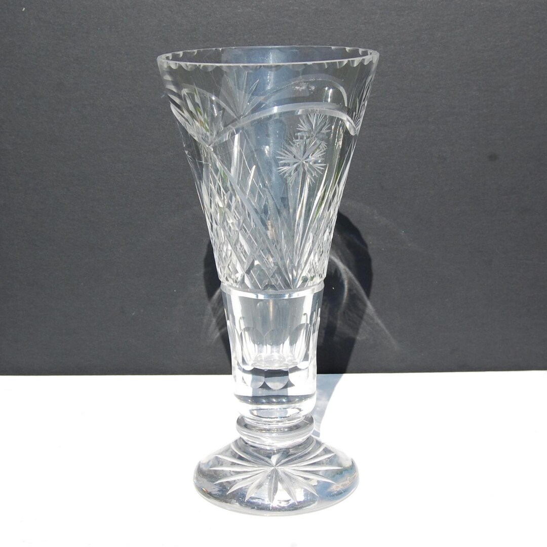 Vintage Cut Lead Crystal Vase With Starburst Design – Mid Century Glass ...