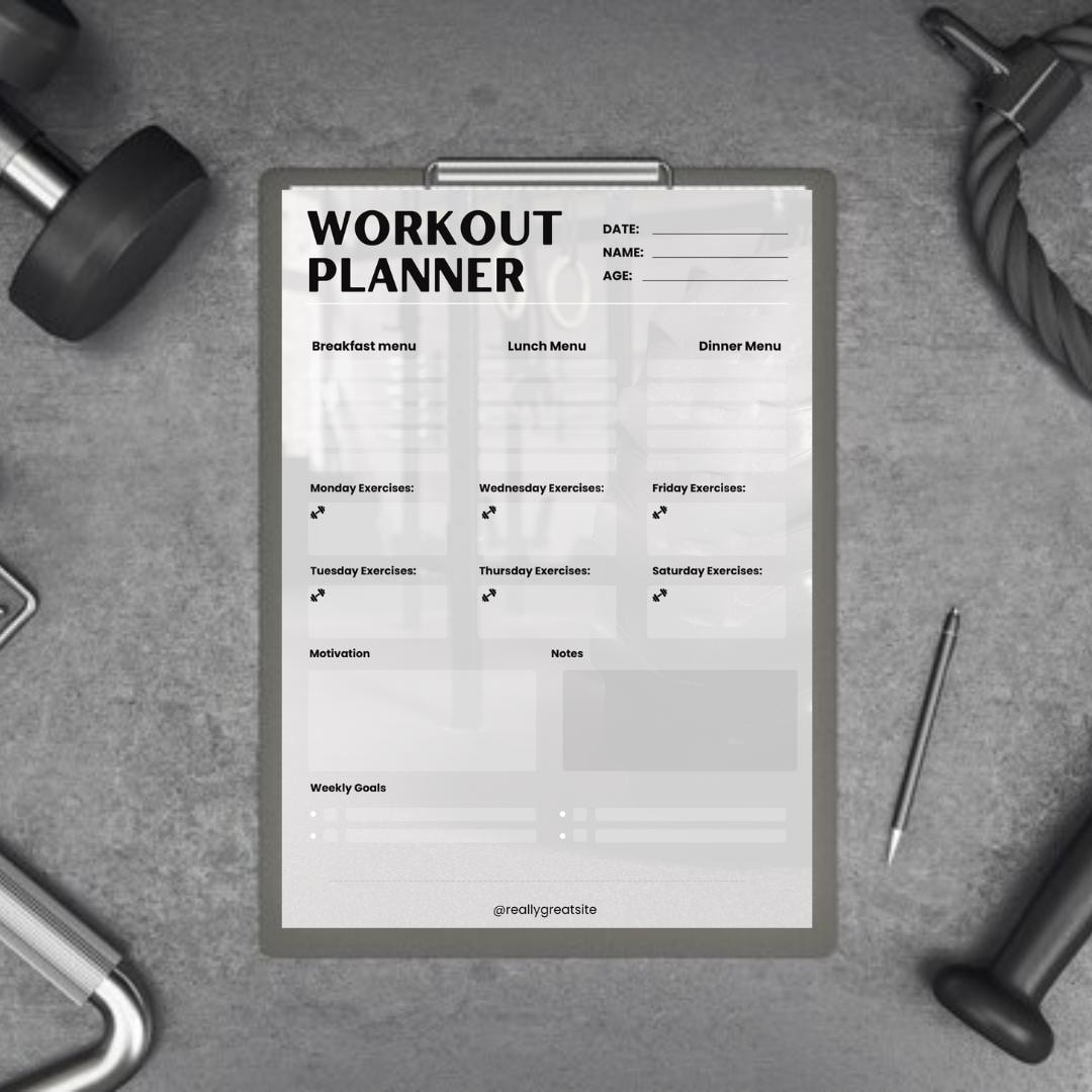 Black and White Minimalist Workout Planner, A4 Fitness Organizer for ...