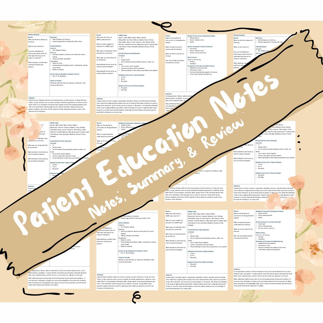 Patient Education Nursing Notes Bundle – Note Pages, Practice Quiz ...