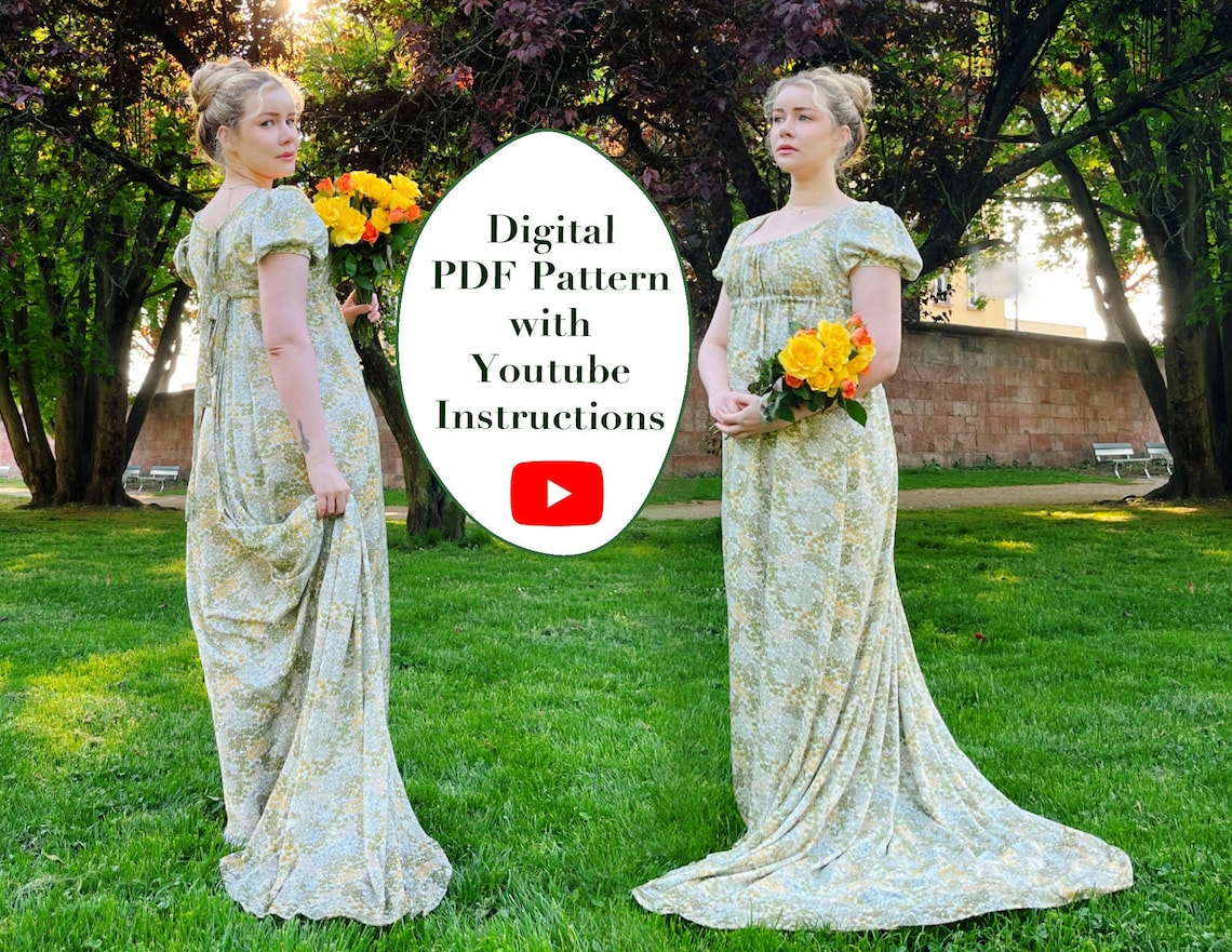Digital PDF Pattern for Regency Dress Drawstring Neckline | Etsy Australia