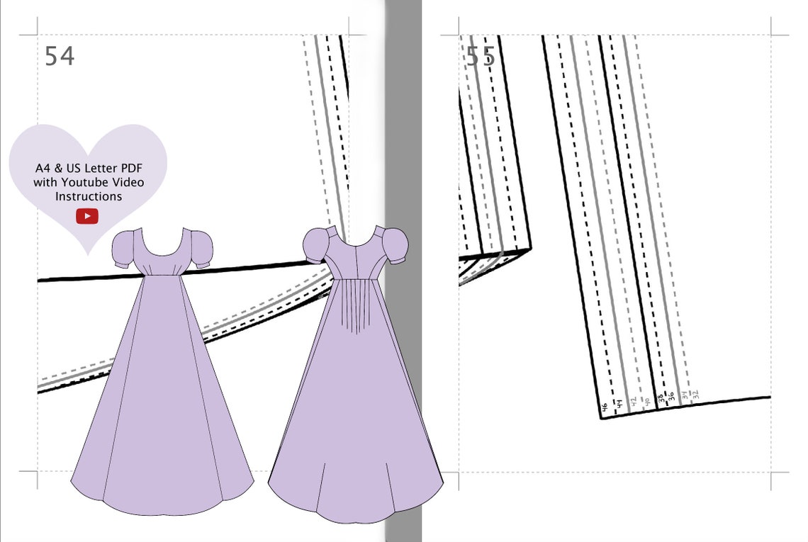Digital PDF Pattern for Regency Dress Ball Gown Double | Etsy UK