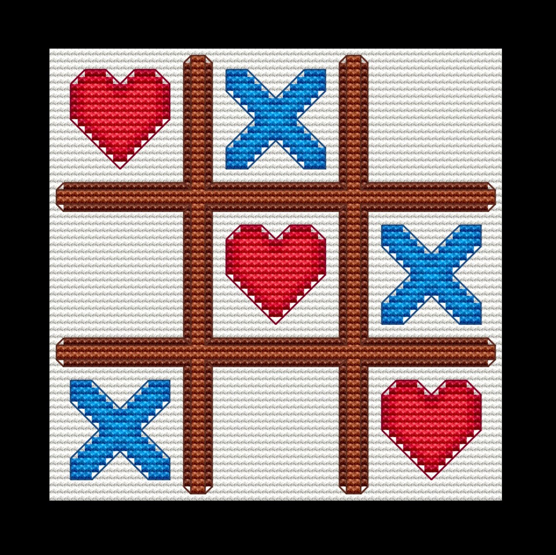 Tic Tac Toe Game Board With Hearts Cross-stitch, Digital PDF Instant ...