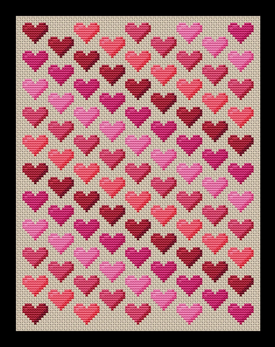 Valentine Shades of Pink Hearts PDF Cross-stitch, Instant Digital ...