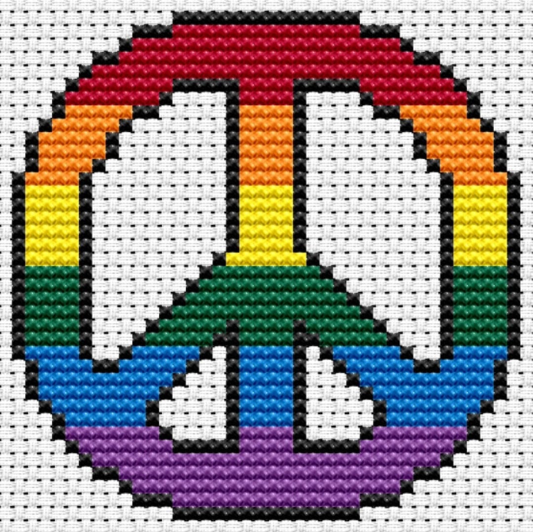 Rainbow Peace Sign Cross-stitch, DIY Kit - Etsy UK