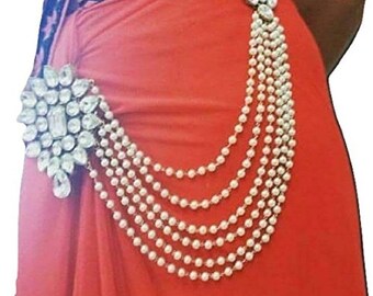 Traditional Sari Brooch, Indian Bollywood Designer White Color Gold ...