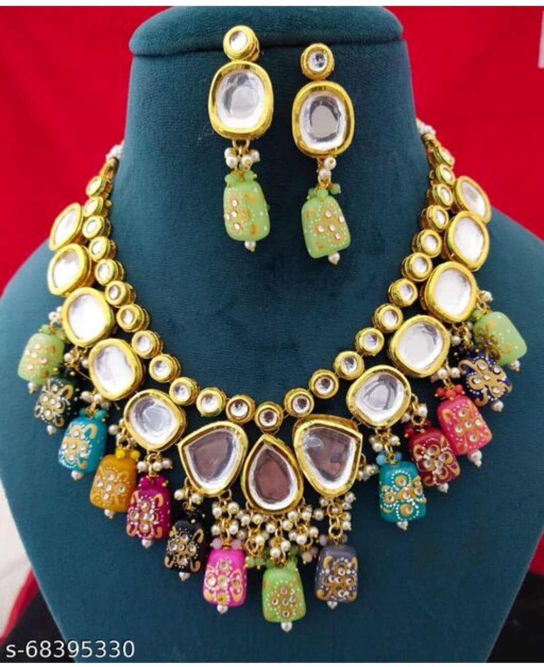 Tanjore Kundan Necklace Set, Simple Kundan Set, Multi Color Kundan Set ...