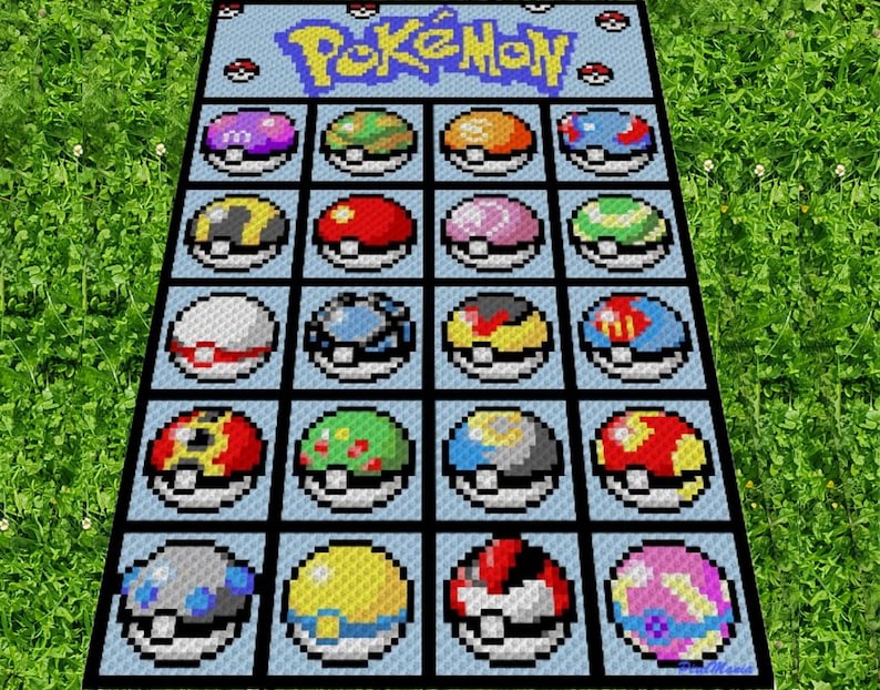 POKEBALLS - Pokémon - Inspired Graph for C2c Crochet Blanket or Pillows ...