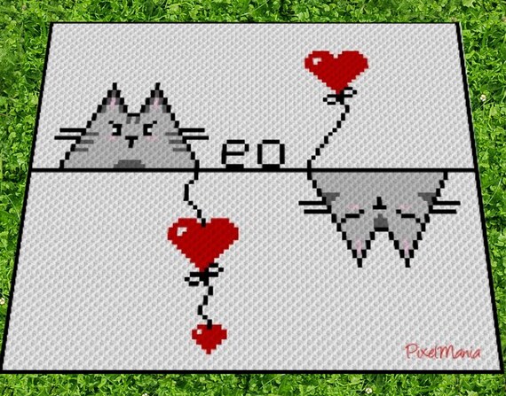 MEOW Graph for Crochet C2c Cat Blanket Written & Color - Etsy