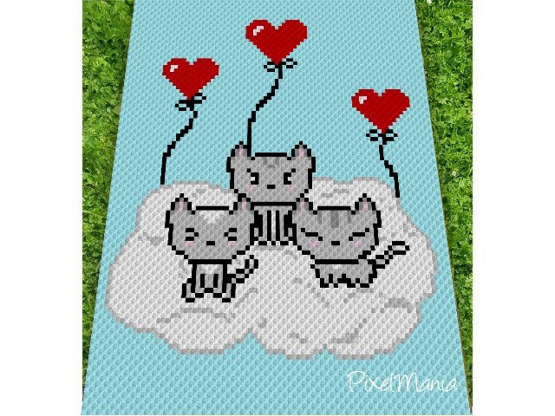 3 LITTLE CATS - Graph for Crochet C2c Blanket, C2C, Written & Color ...