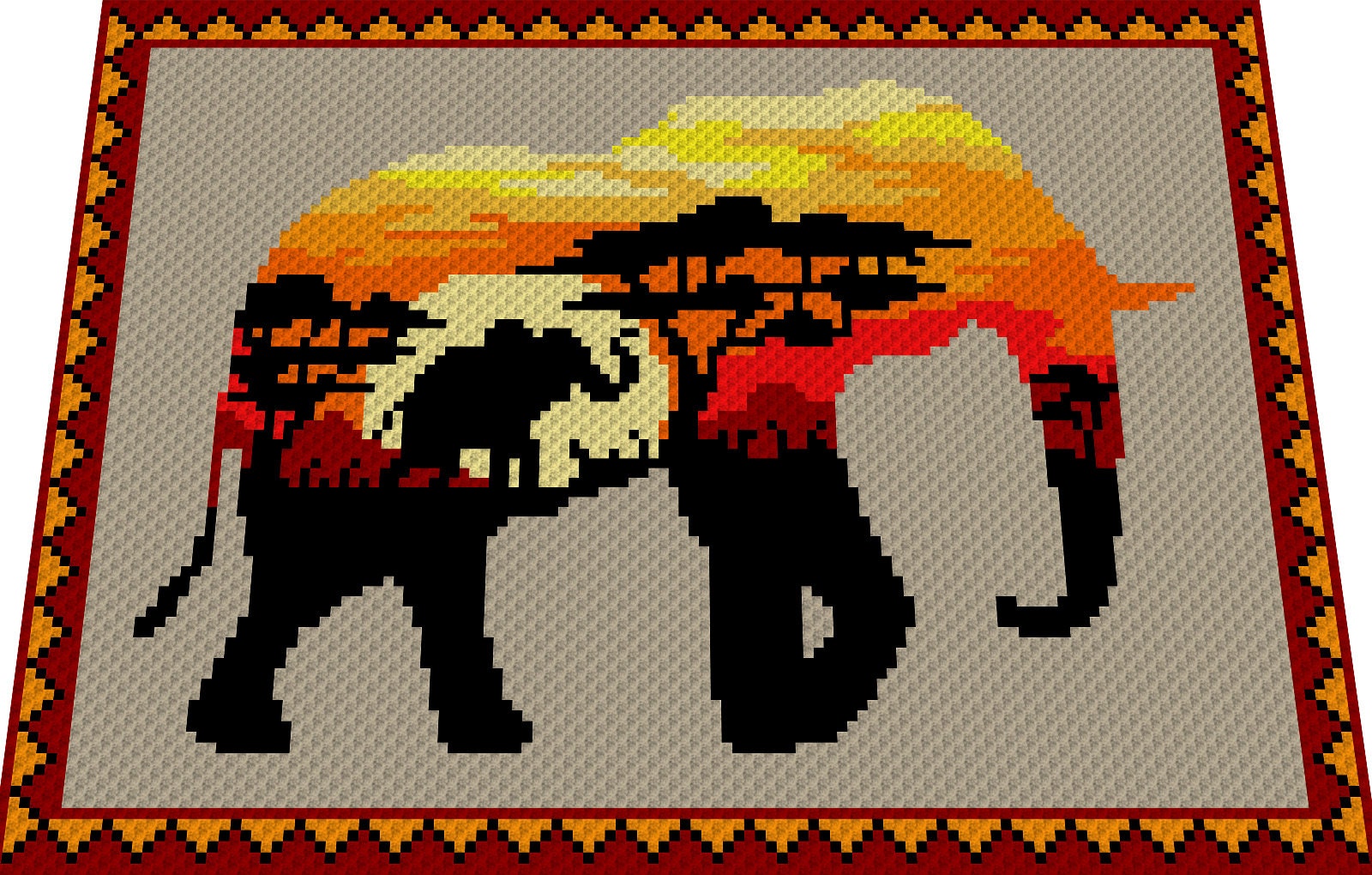 AFRICAN ELEPHANT - Graph for Crochet C2c Blanket, C2C, Written & Color ...