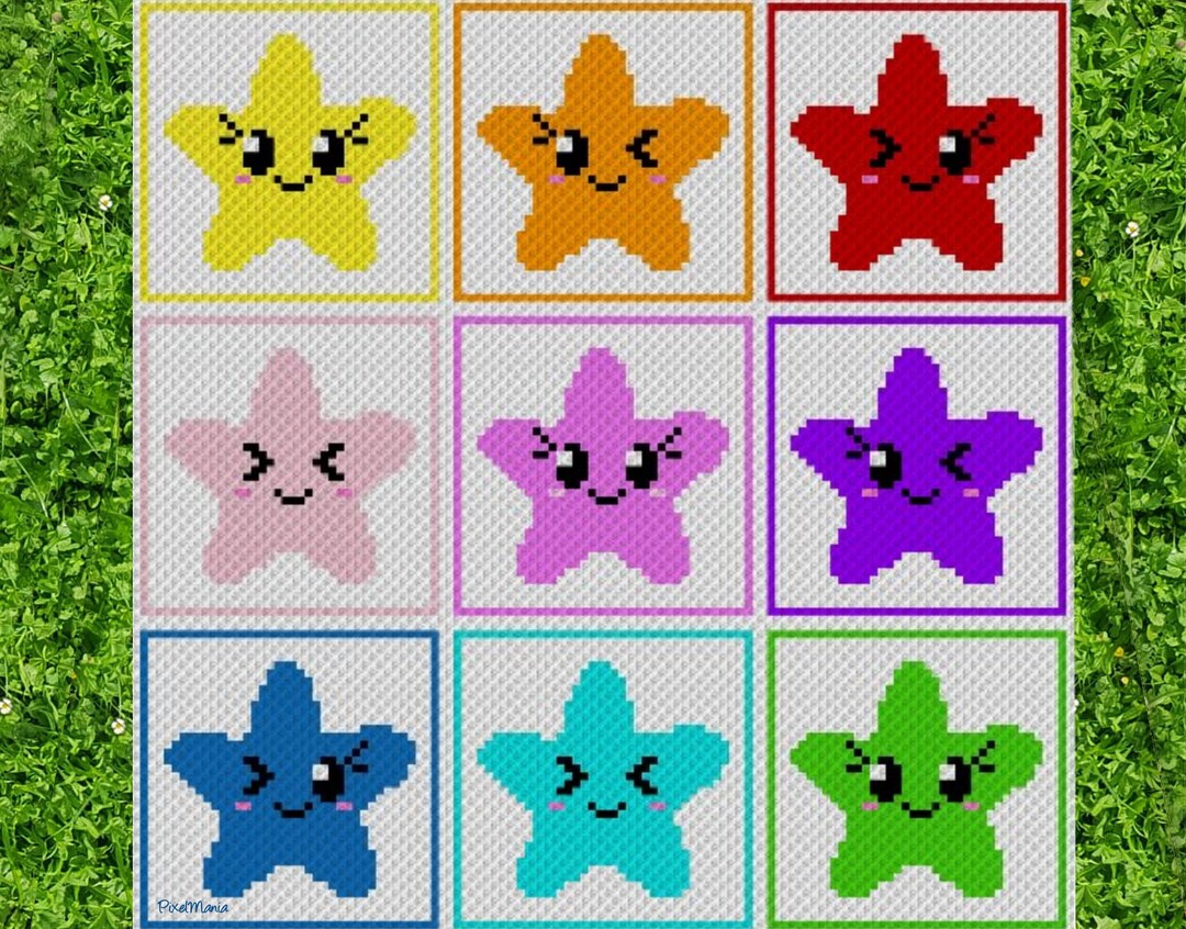 SUPERCUTE STARS - Graph for Crochet C2c Blanket, C2C, Written & Color ...