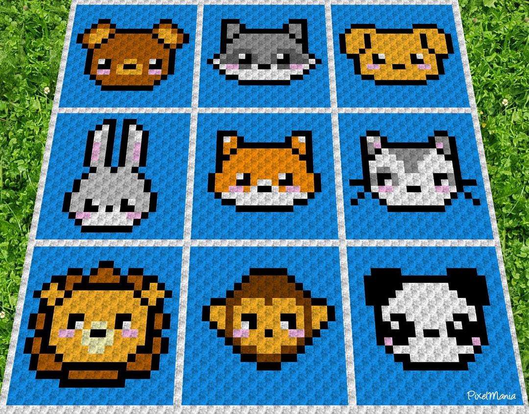 SWEET ANIMALS - Graph for C2c Crochet Blanket or Pillows, Written ...