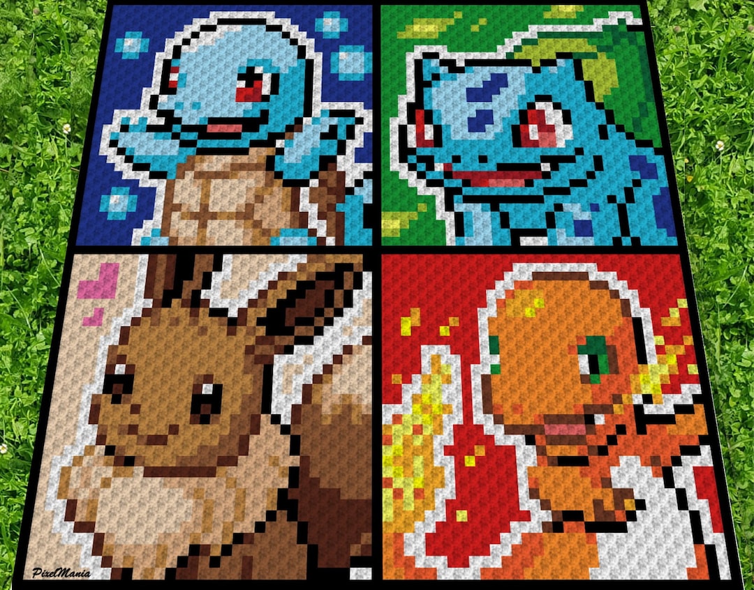POKÉMON - 1. GENERATION 4in1 - Inspired Graph for C2c Crochet Blanket ...