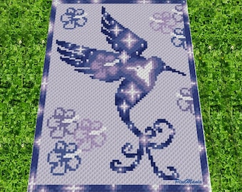Hummingbird Swirls Crochet Graph Cross Stitch c2c Mini C2c - Etsy