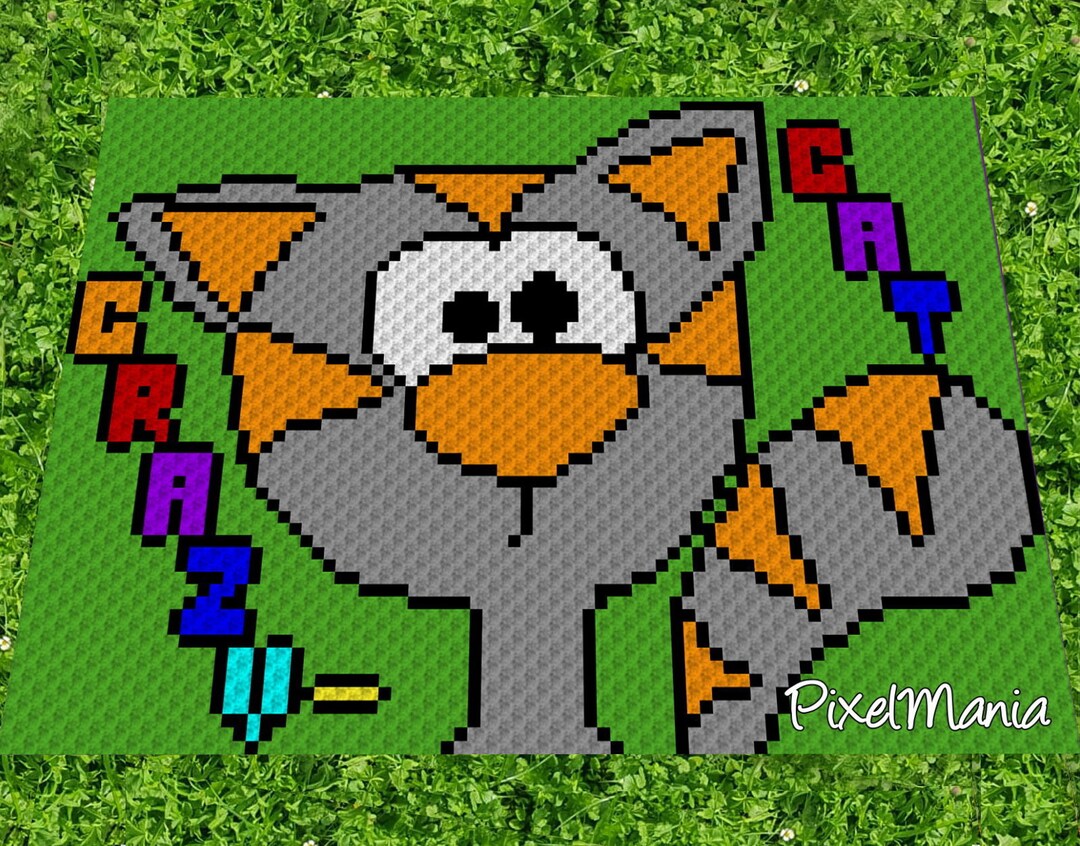 CRAZY CAT Graph for Crochet C2c Cat Blanket, Written & Color Blocked ...