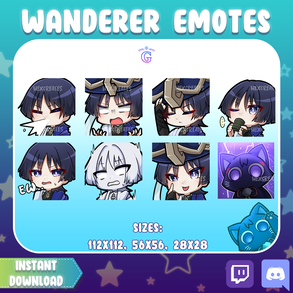 X8 Genshin Impact Wanderer Scaramouche Emotes for Twitch and Discord - Etsy