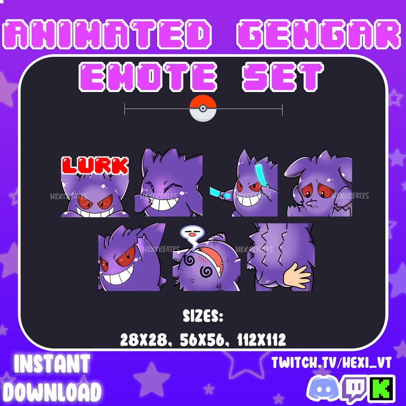 X7 Animated Gengar Emote Set for Twitch/discord & Kick Streaming ...